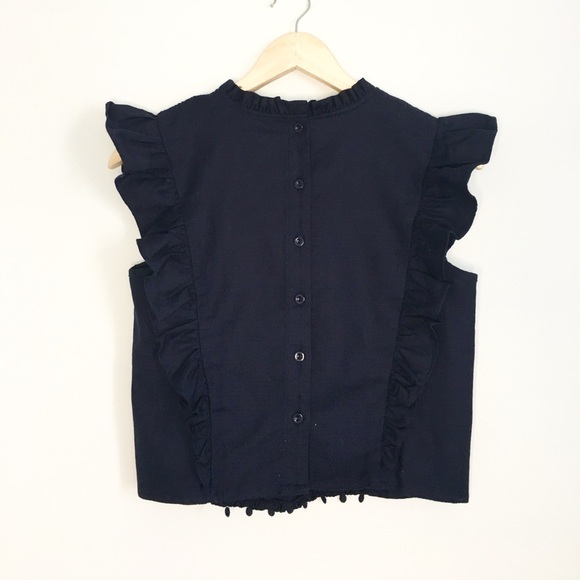 Moon River | Tops | Moon River Nwt Navy Linen Ruffle Top | Poshmark